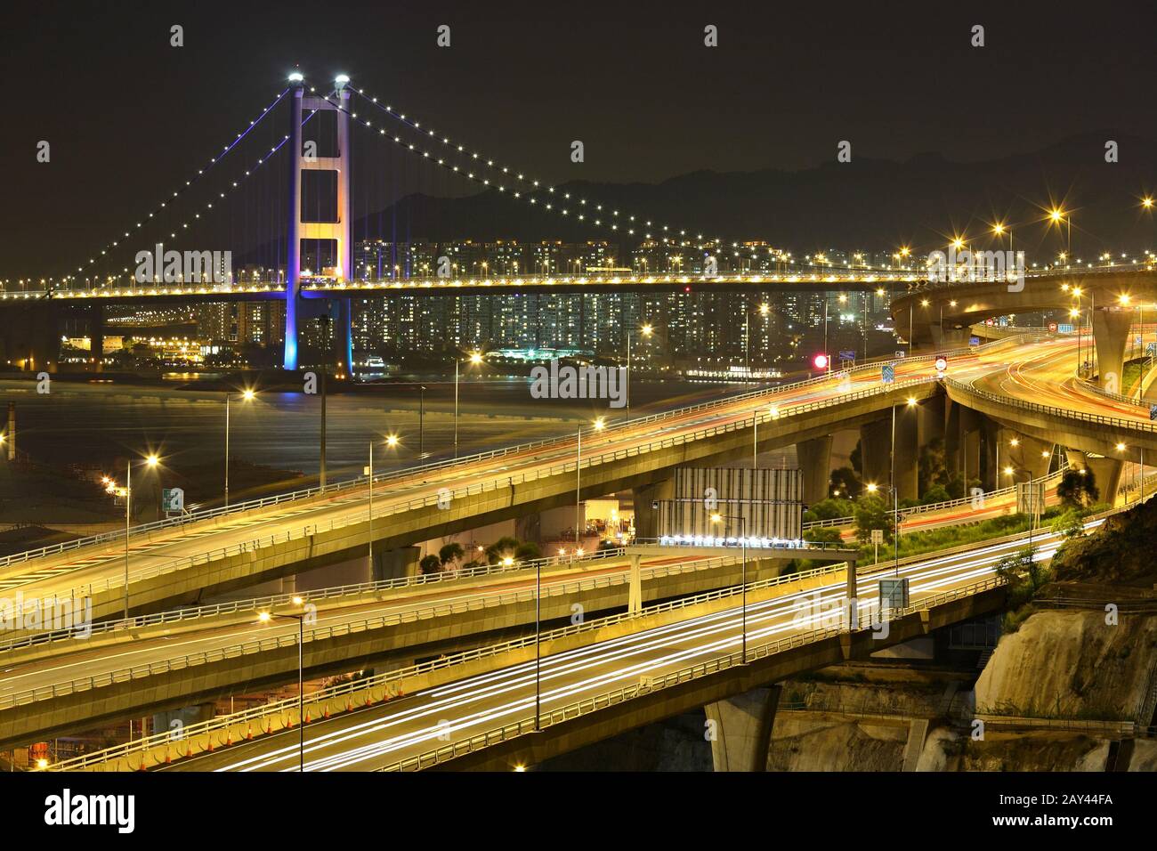 freeway and bridge at night Stock Photo - Alamy