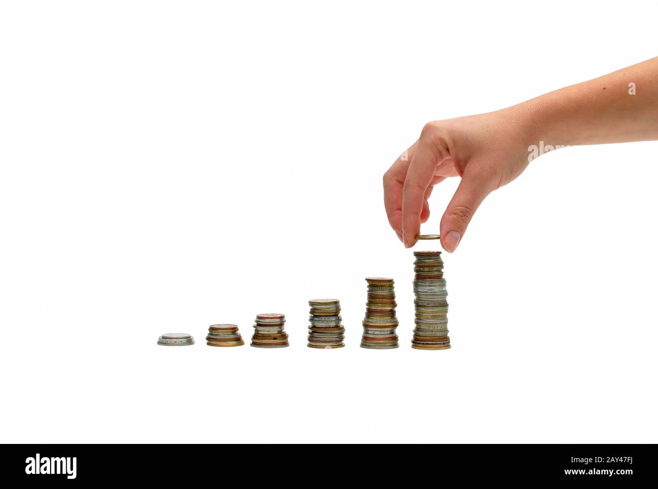 hand coins stacks Stock Photo - Alamy