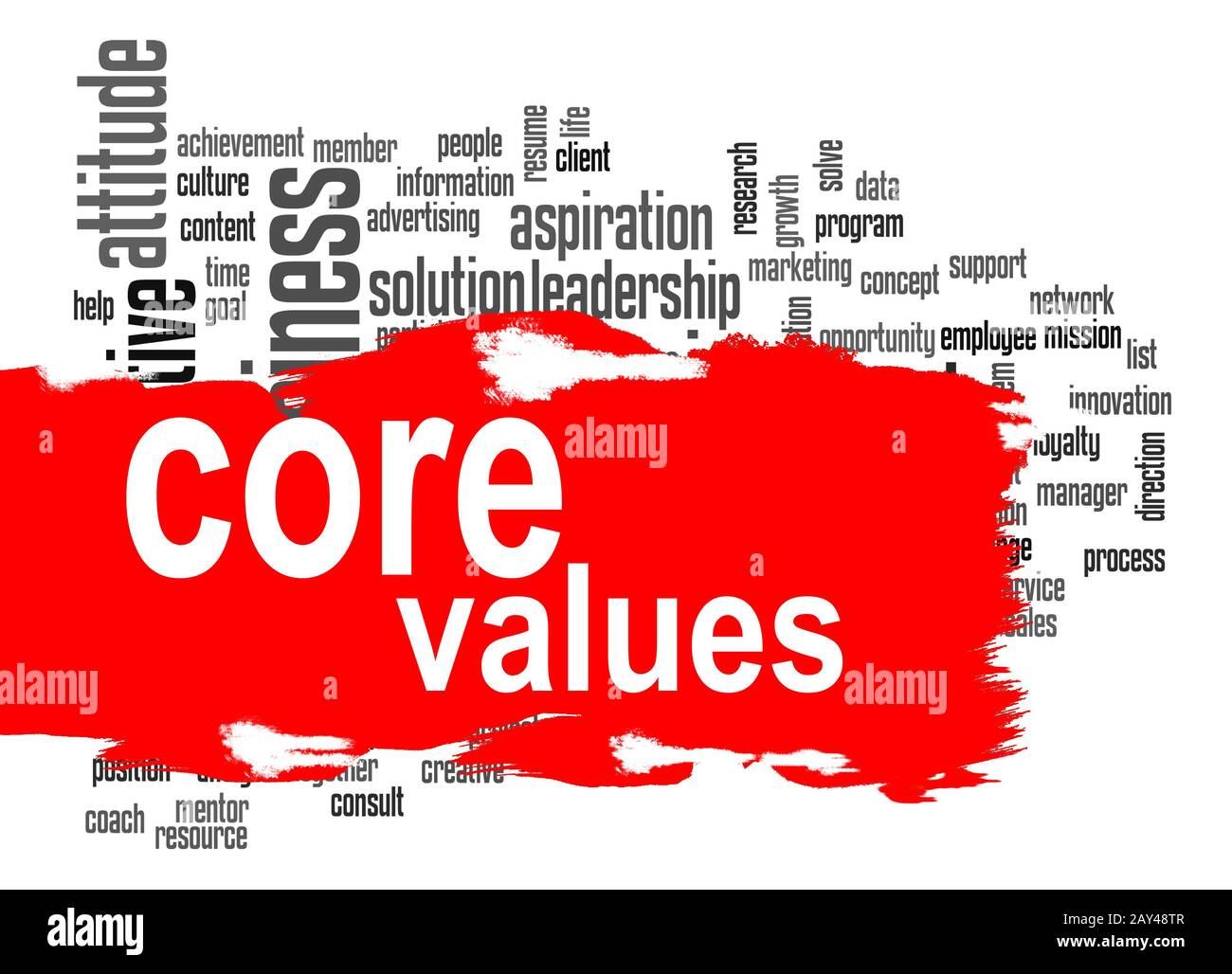 Core values word cloud with red banner Stock Photo - Alamy