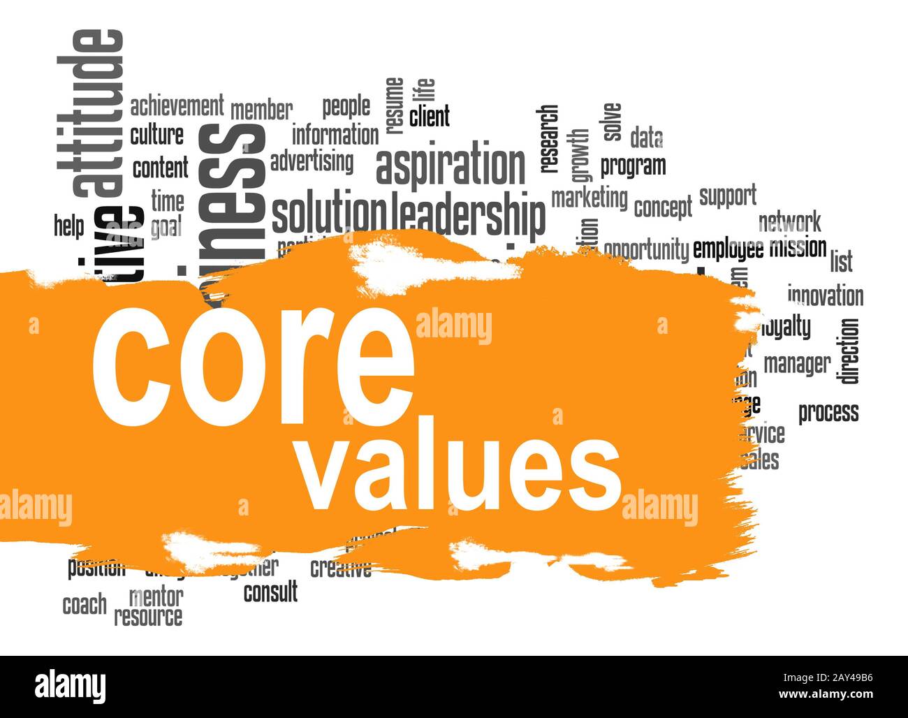 Core values word cloud with yellow banner Stock Photo - Alamy