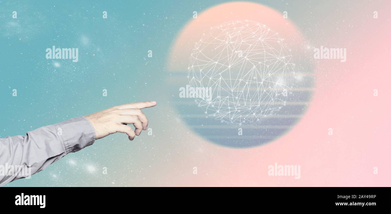 Beautiful abstract surreal hand touches sphere landscape collage ...