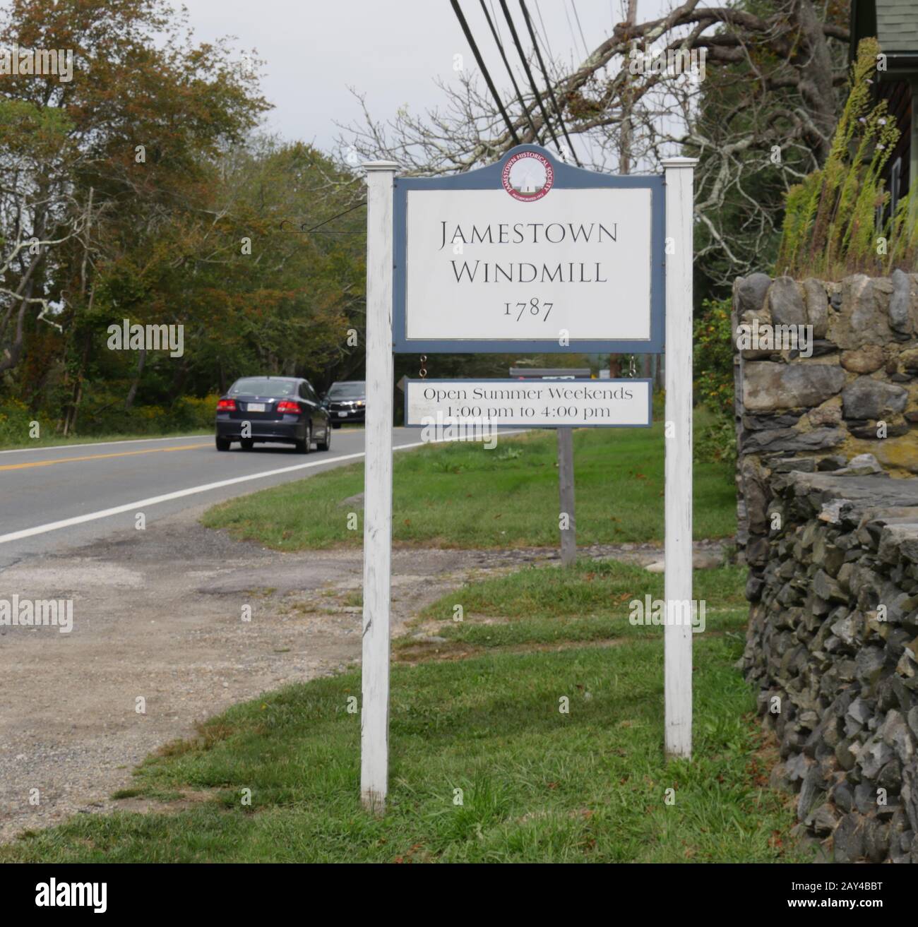 Jamestown, Rhode Island-September 2017: Sign outside the 1787 Jamestown ...