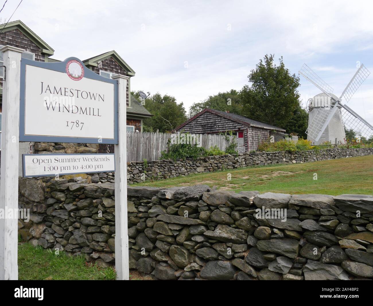 Jamestown, Rhode Island-September 2017: Sign on the roadside with the ...