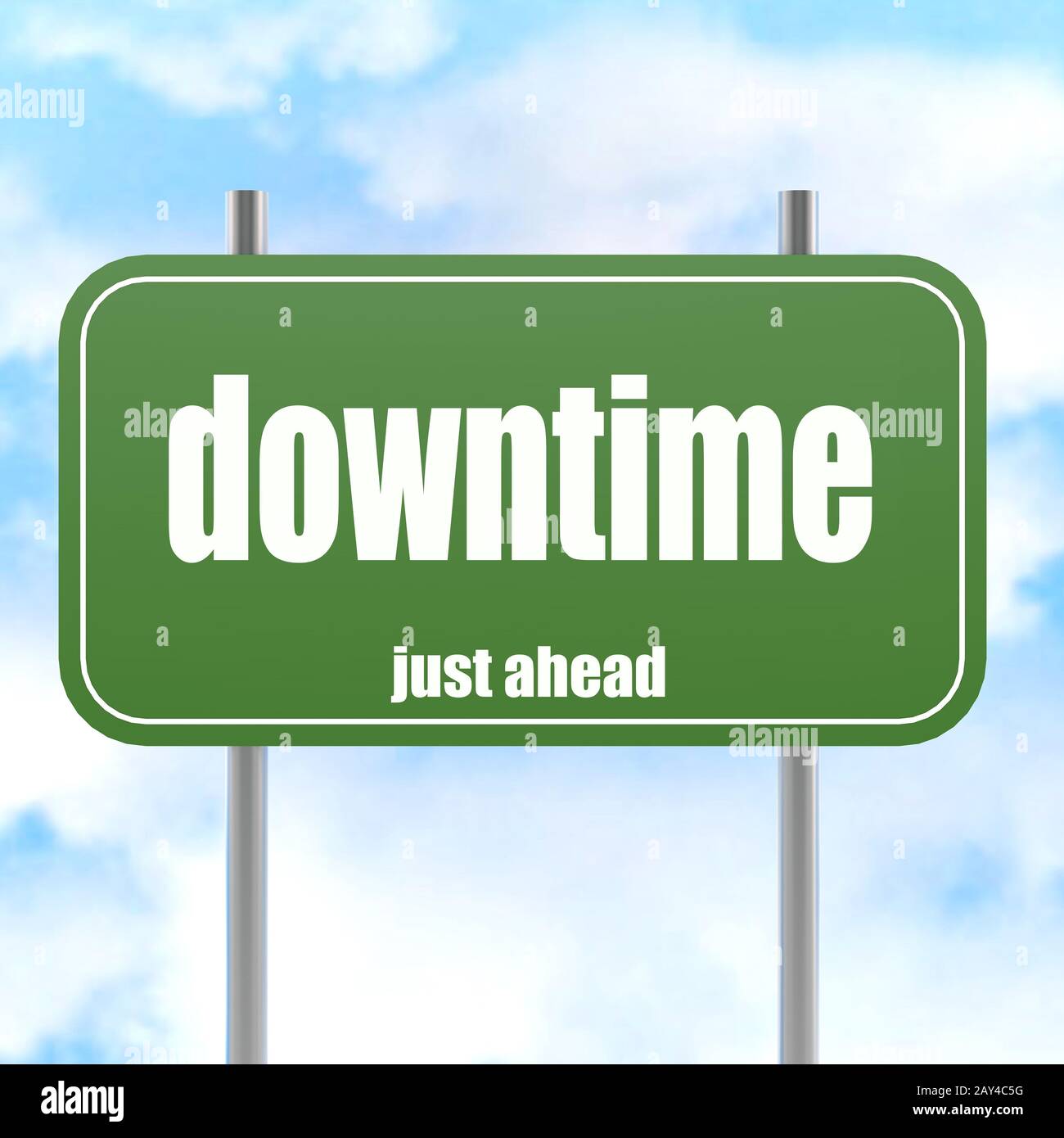 Green road sign with downtime word Stock Photo - Alamy