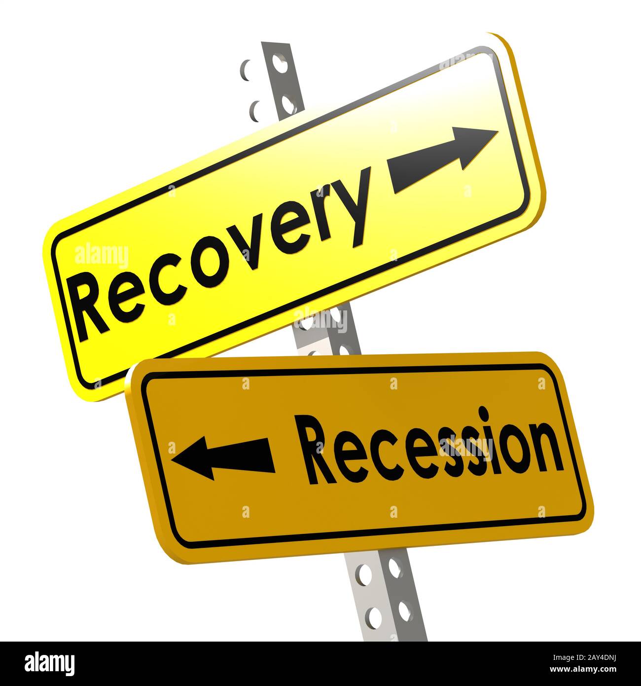 Recovery and recession with yellow road sign Stock Photo - Alamy