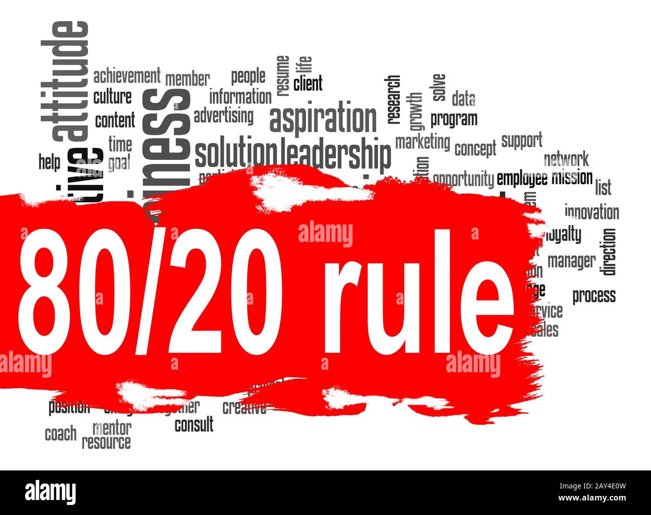Rule 80 20 word cloud with red banner Stock Photo - Alamy