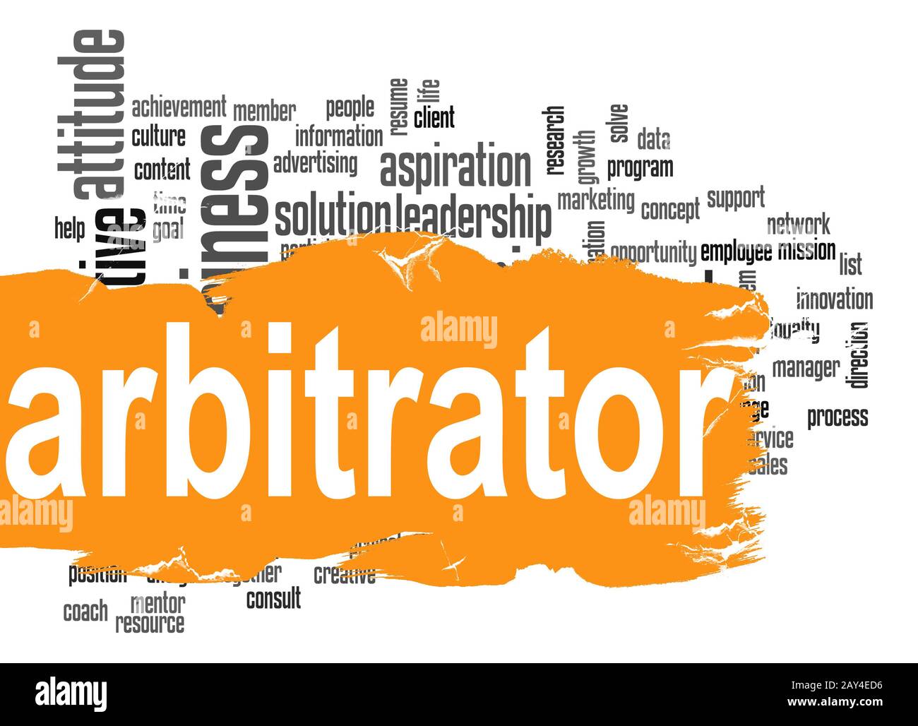 Arbitrator word cloud with orange banner Stock Photo - Alamy