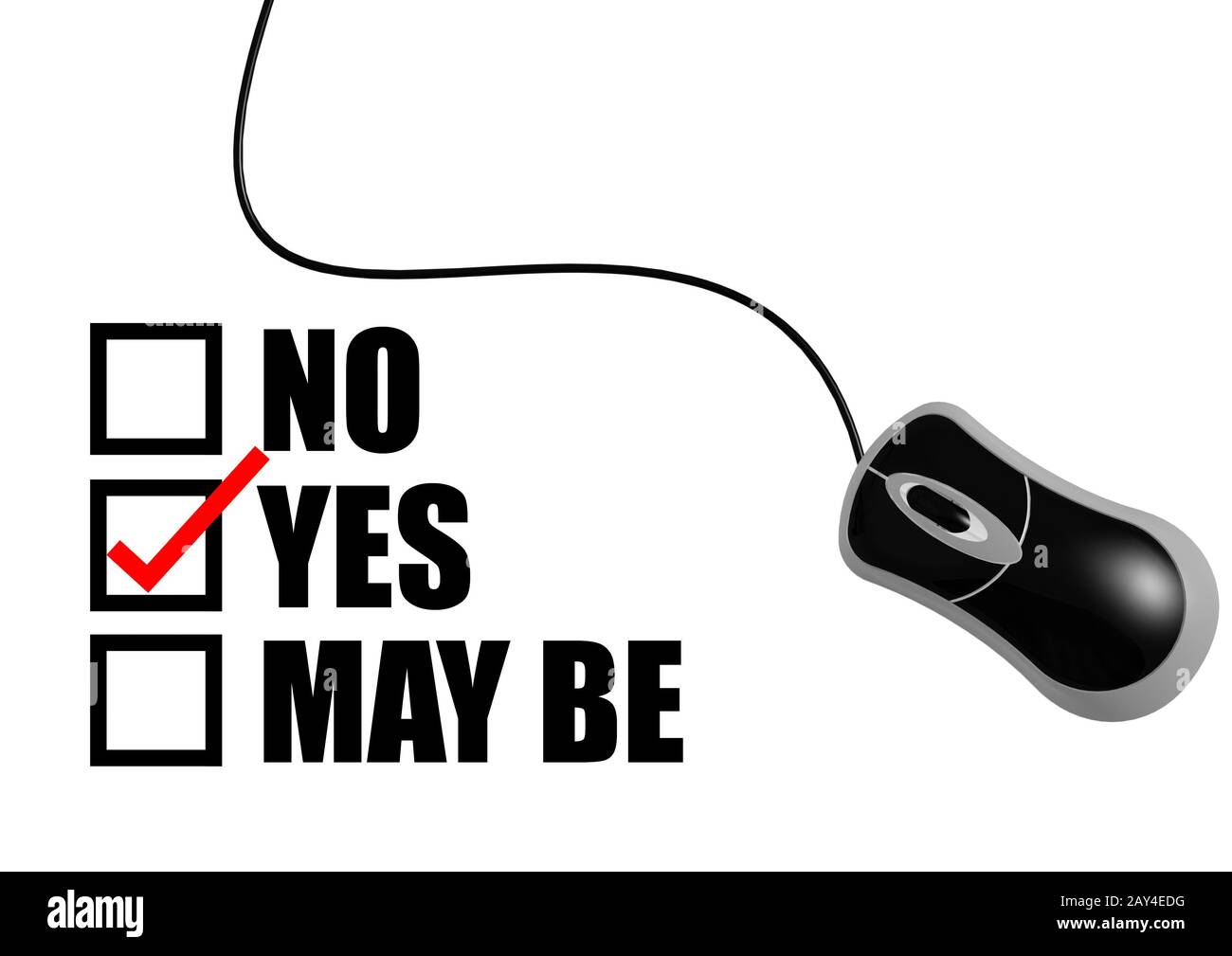 Red check mark on yes word with computer mouse Stock Photo - Alamy