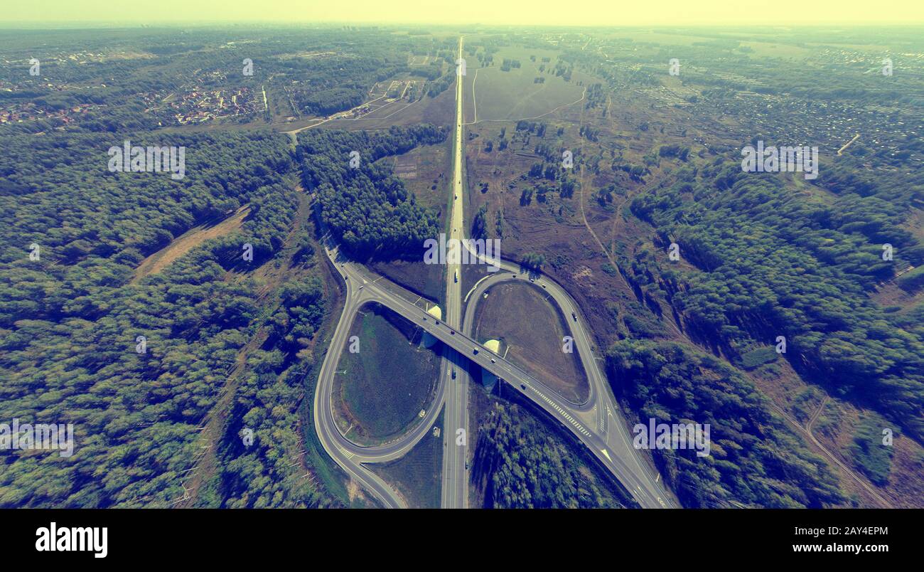 Aerial view of downtown. Crossroads, houses, buildings and parks Stock ...