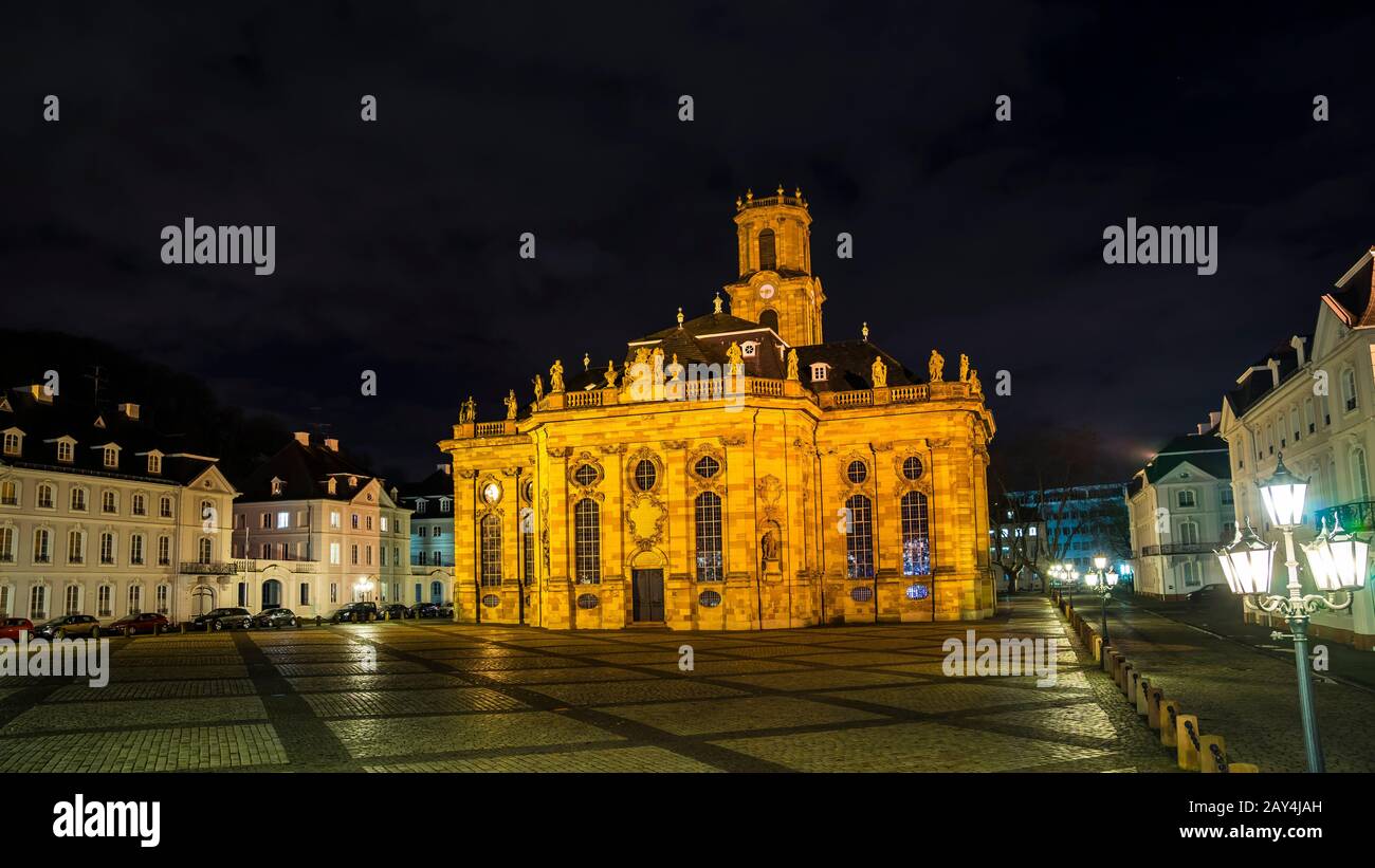 Germany, Famous beautiful cathedral ludwigskirche at ludwig square in ...