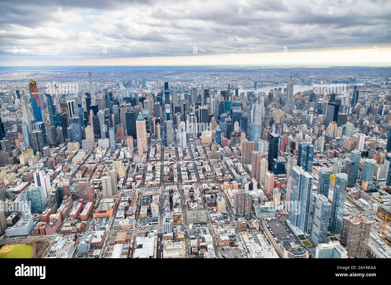 New York City from helicopter point of view. Midtown Manhattan ...