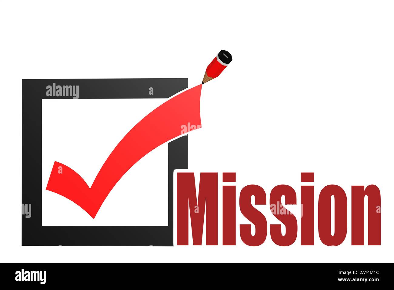 Check mark with mission word Stock Photo - Alamy