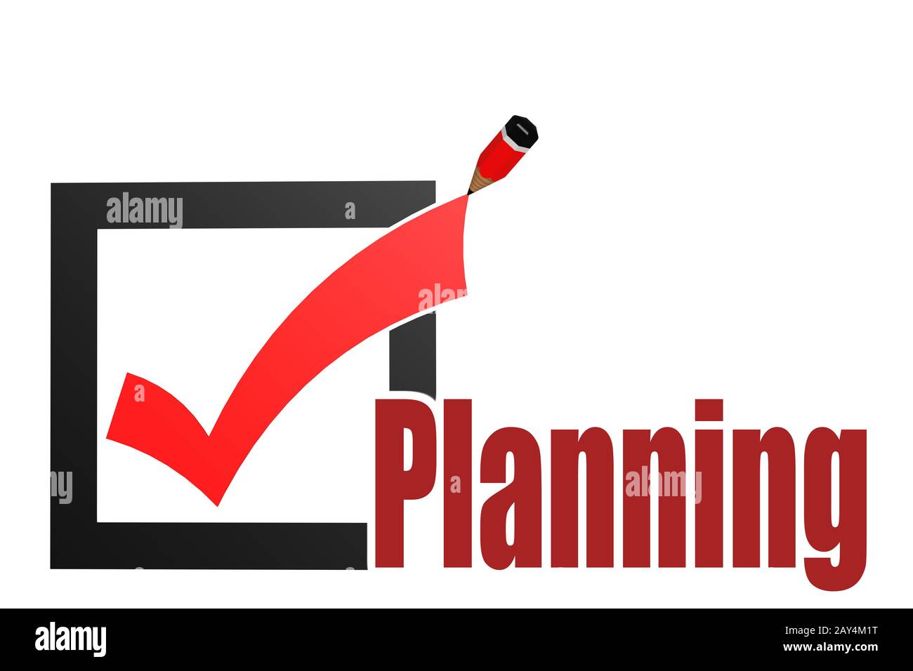 Check mark with planning word Stock Photo - Alamy