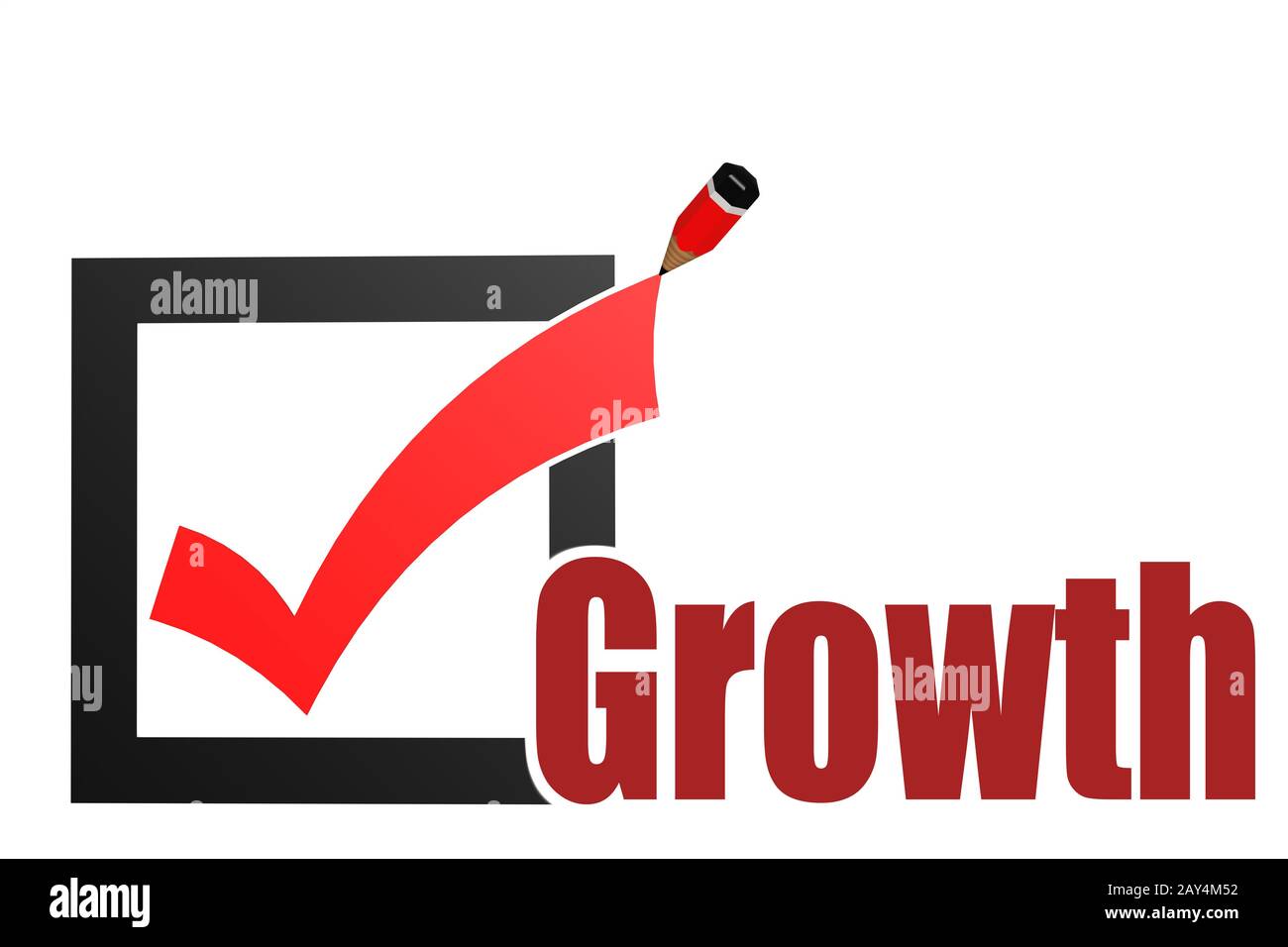 Check mark with growth word Stock Photo - Alamy