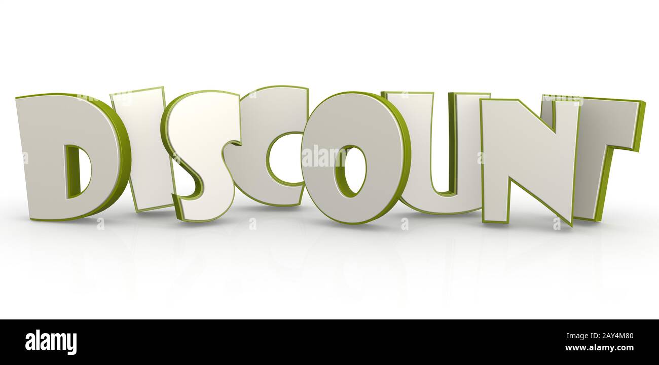 Discount word green with white background Stock Photo - Alamy