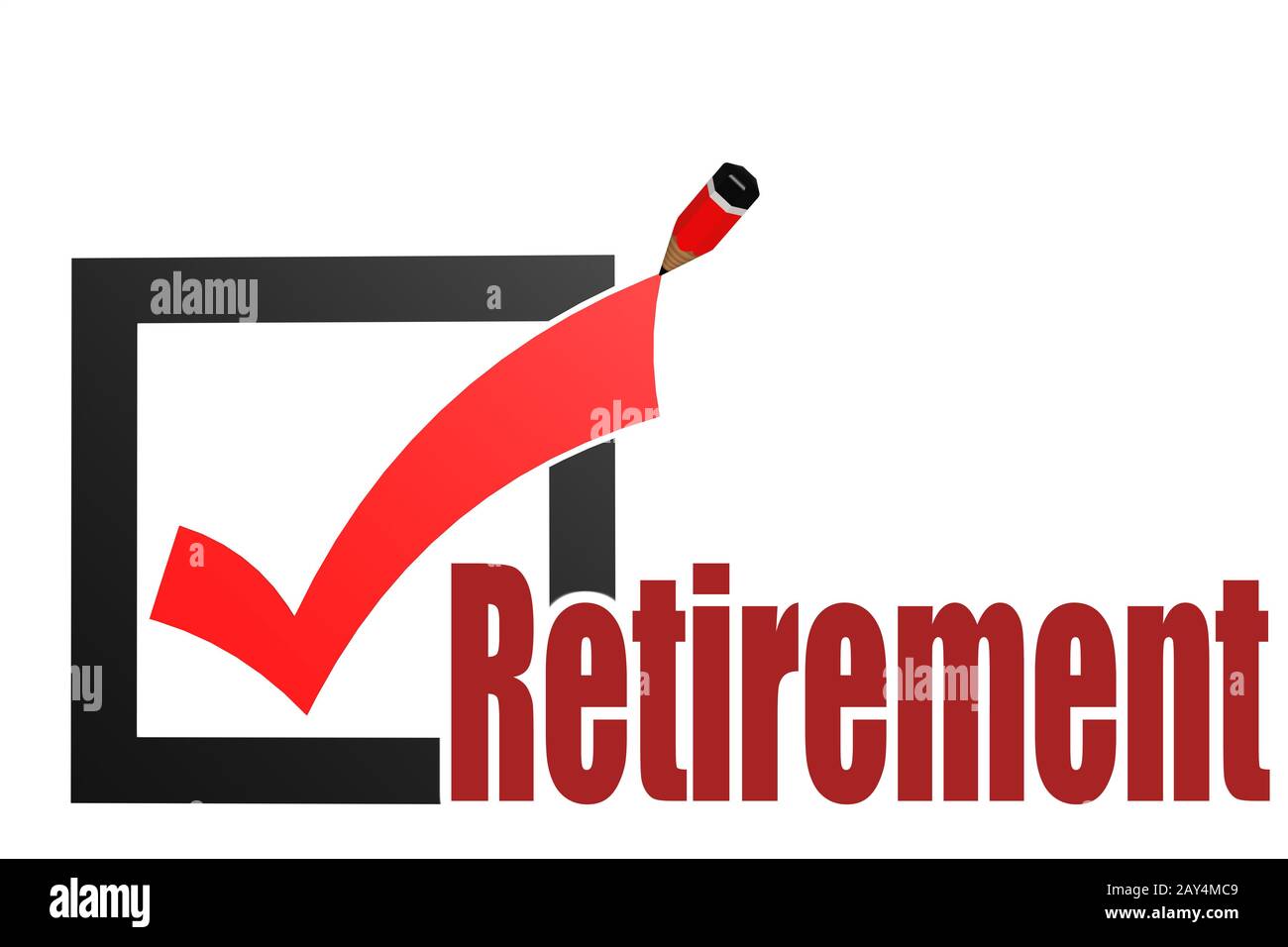 Check mark with retirement word Stock Photo - Alamy