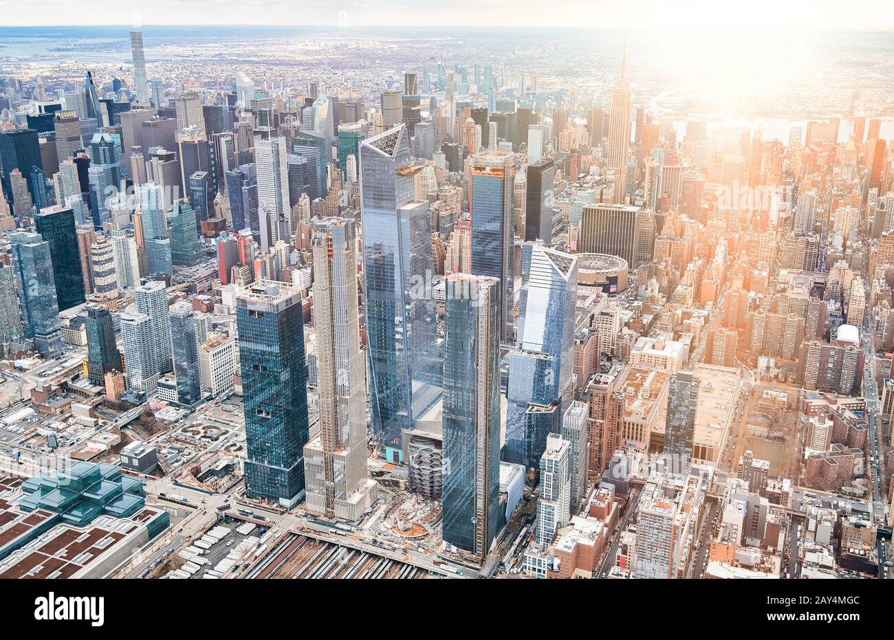 New York City from helicopter point of view. Midtown Manhattan and ...