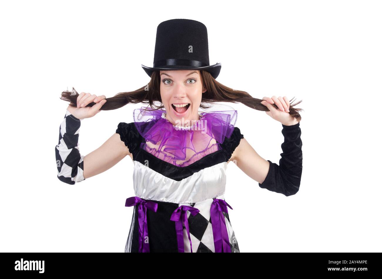 Pretty girl in jester costume isolated on white Stock Photo - Alamy