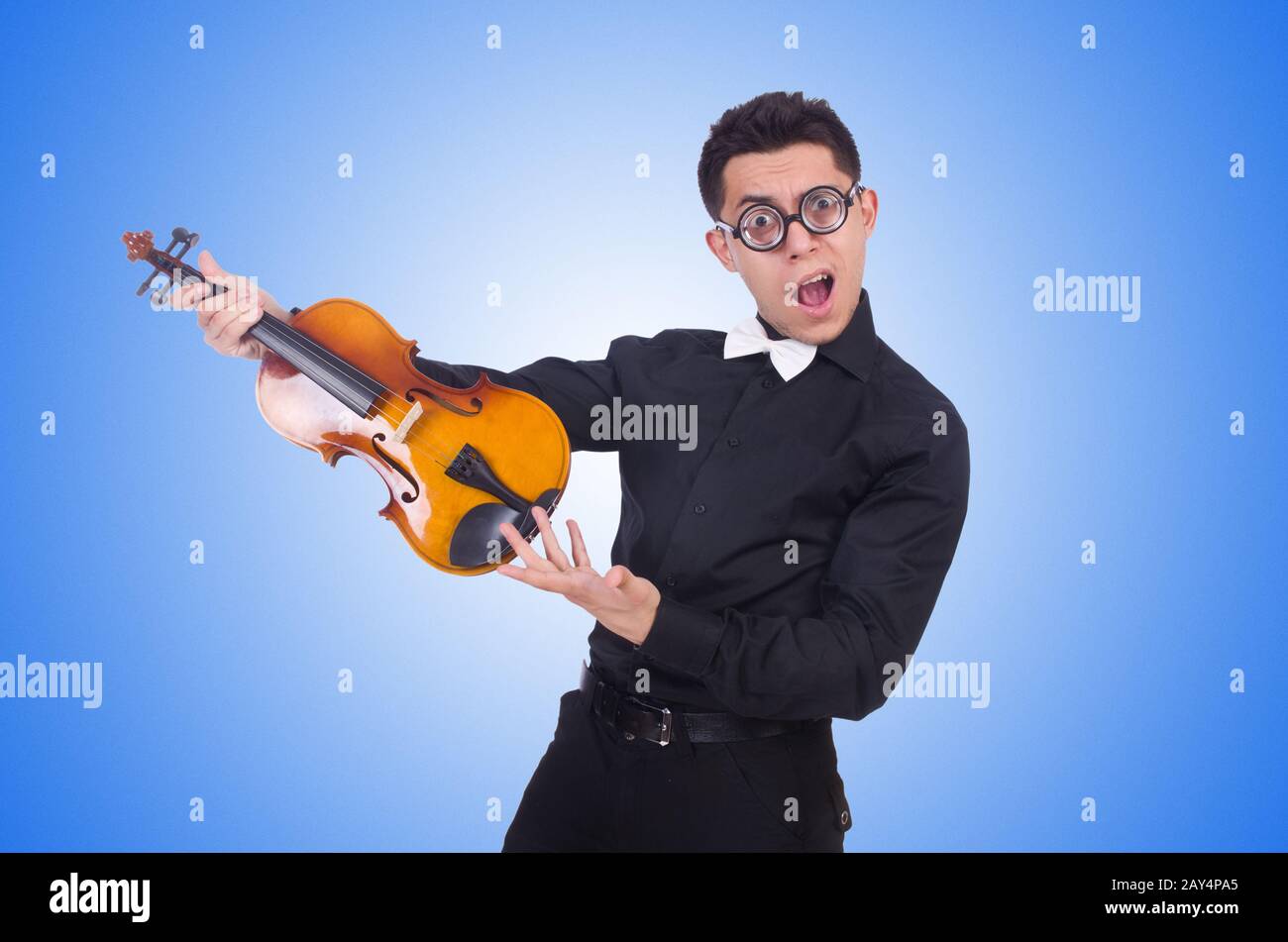 Funny violin player on white Stock Photo - Alamy