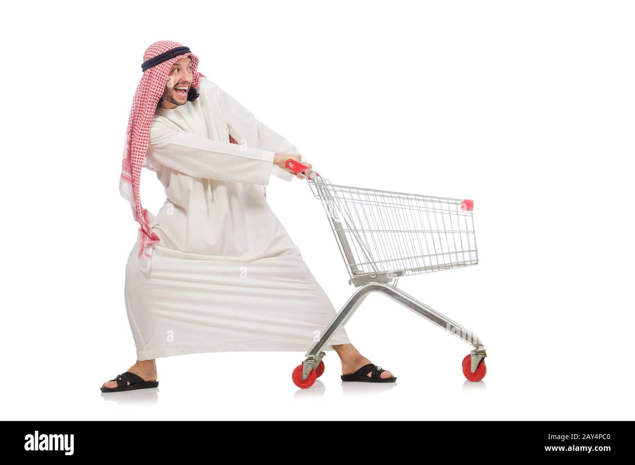 Arab man doing shopping isolated on white Stock Photo - Alamy