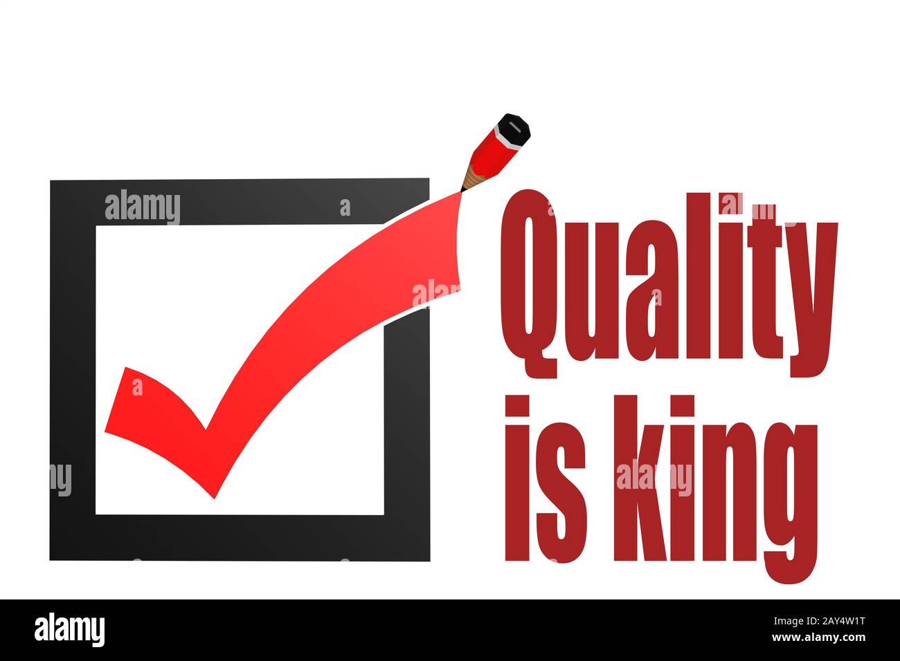 Check mark with quality is king word Stock Photo - Alamy