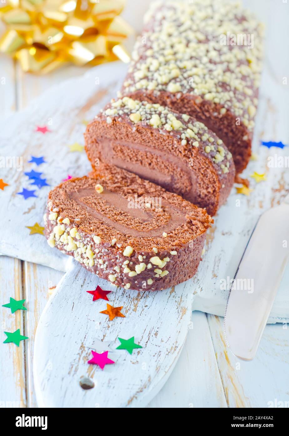 Sweet roll with chocolate Stock Photo - Alamy