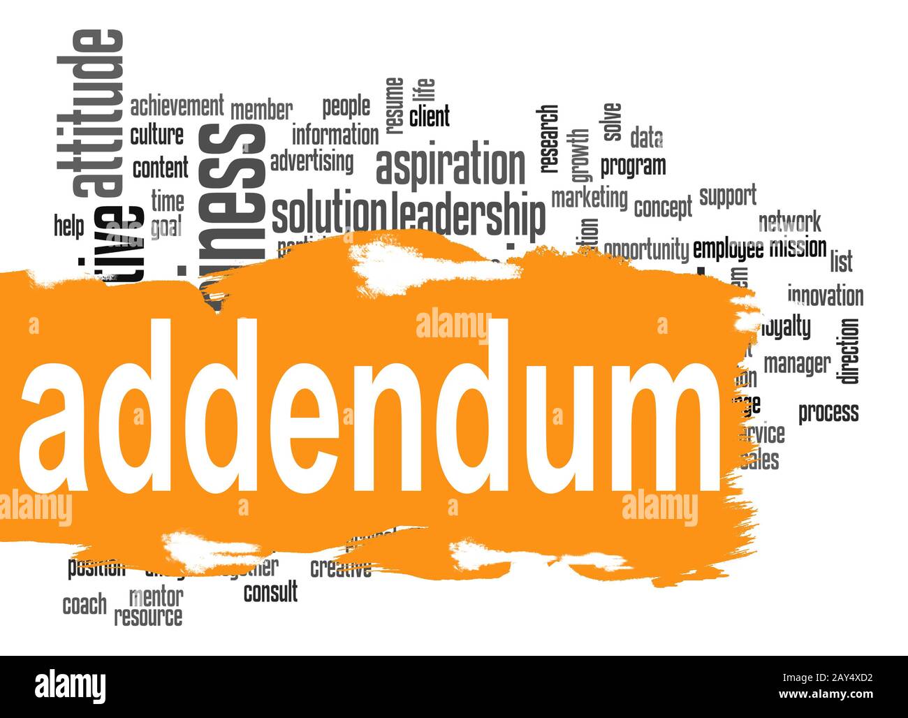 Addendum word cloud with orange banner Stock Photo - Alamy