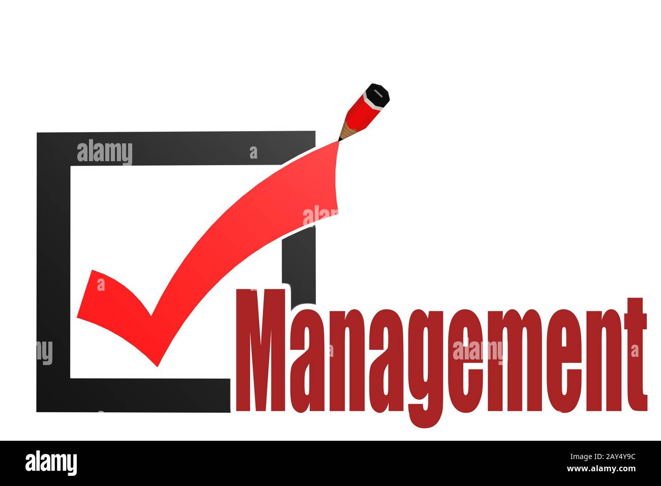 Check mark with management word Stock Photo - Alamy