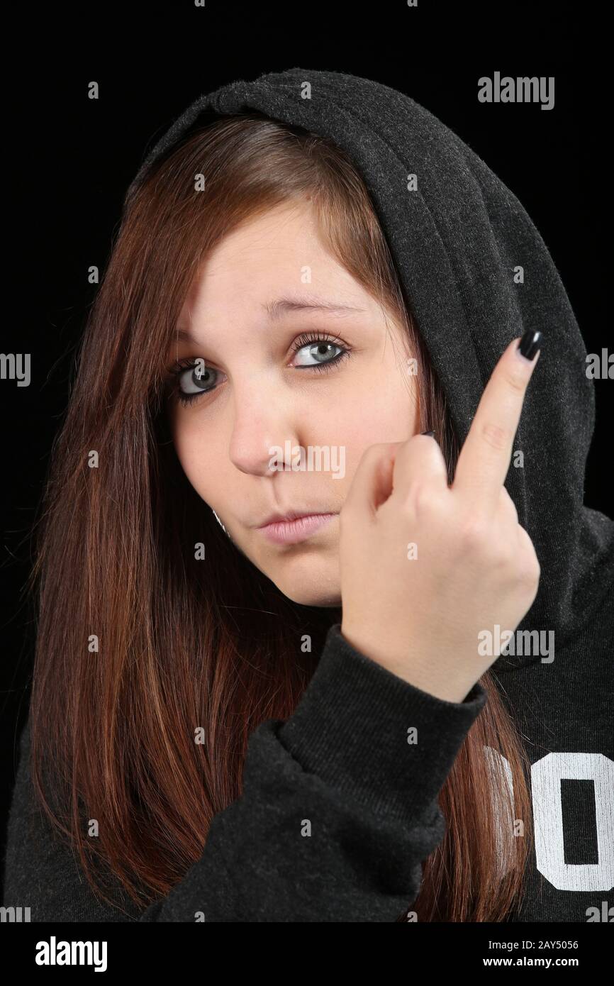 Middle finger girl hi-res stock photography and images - Alamy