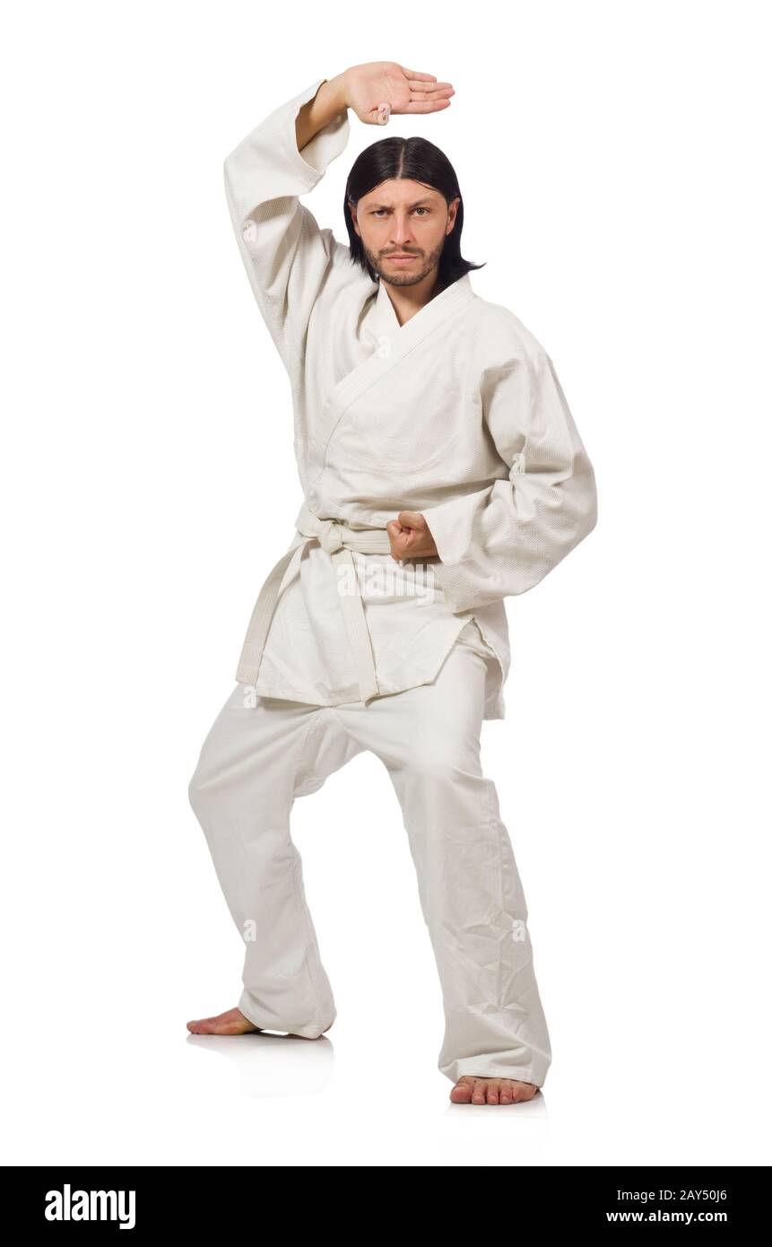Karate fighter isolated on white Stock Photo - Alamy