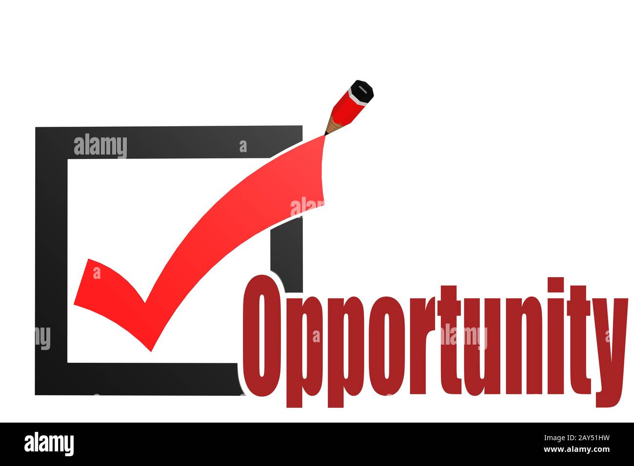 Check mark with opportunity word Stock Photo - Alamy
