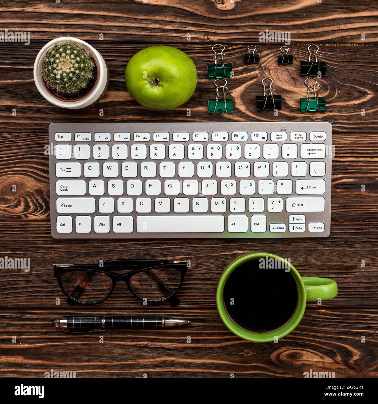 Top view office desk Stock Photo - Alamy
