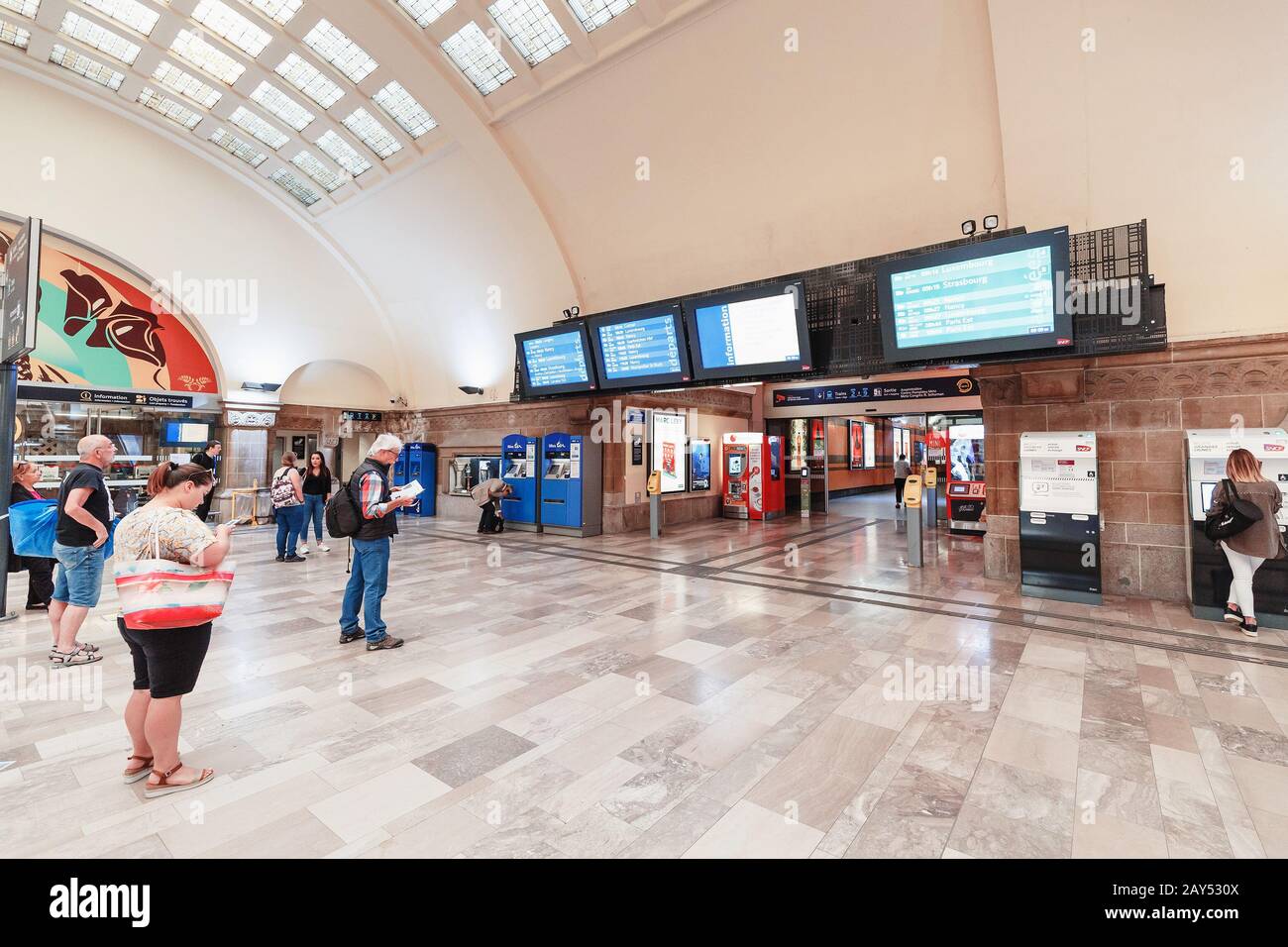 1 August 2019, Metz, France: Interior of the Gare de Metz railway ...