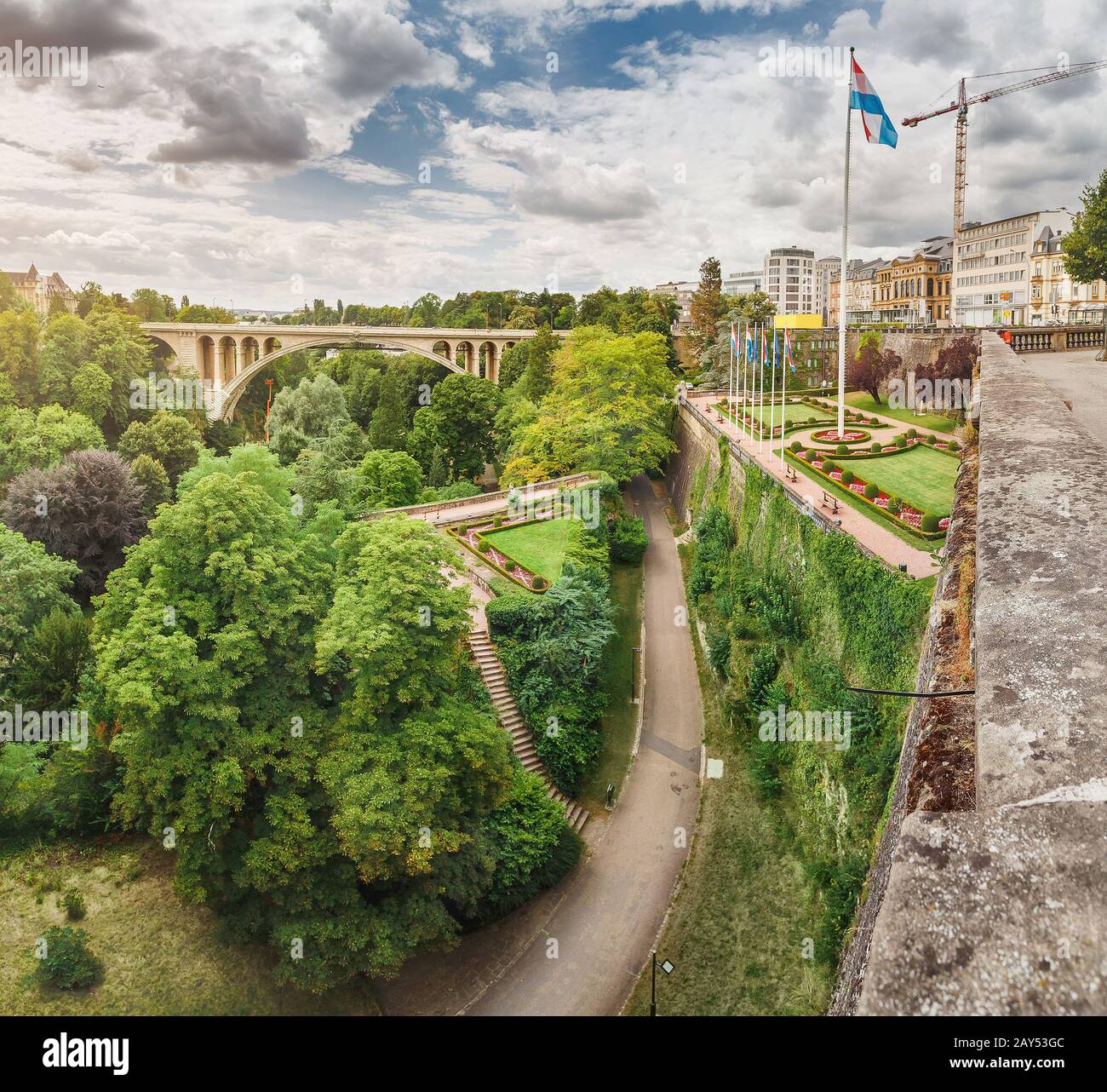 Panoramic city view of Luxembourg city with the famous Adolphe bridge ...