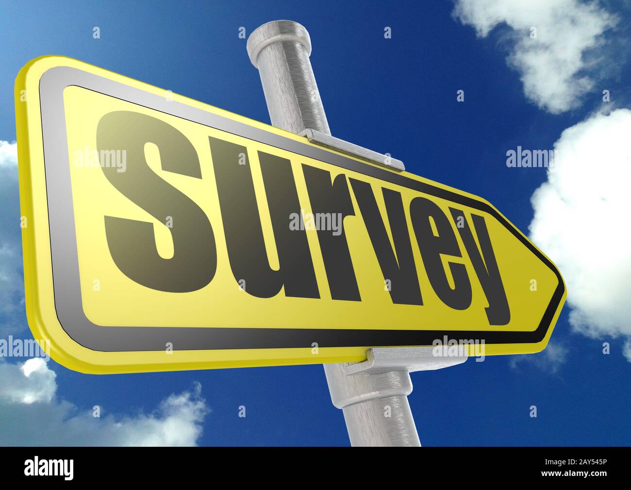 Yellow road sign with survey word under blue sky Stock Photo - Alamy