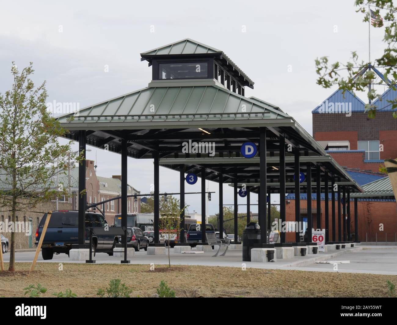 Newport, Rhode Island-September 2017: Bus terminal and bus stop outside ...