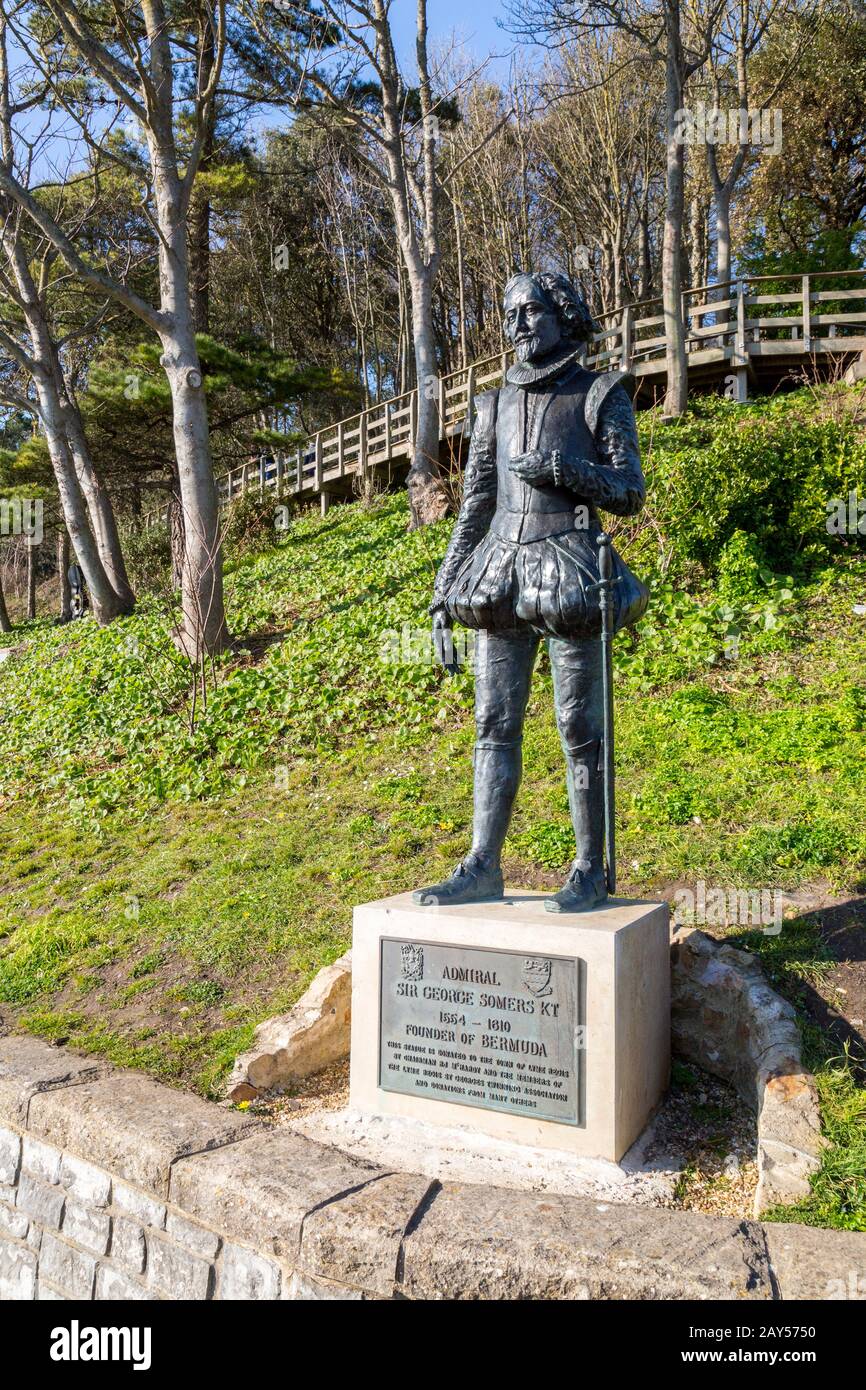 Metal statue of Admiral Sir George Somers KT, the founder of Bermuda ...