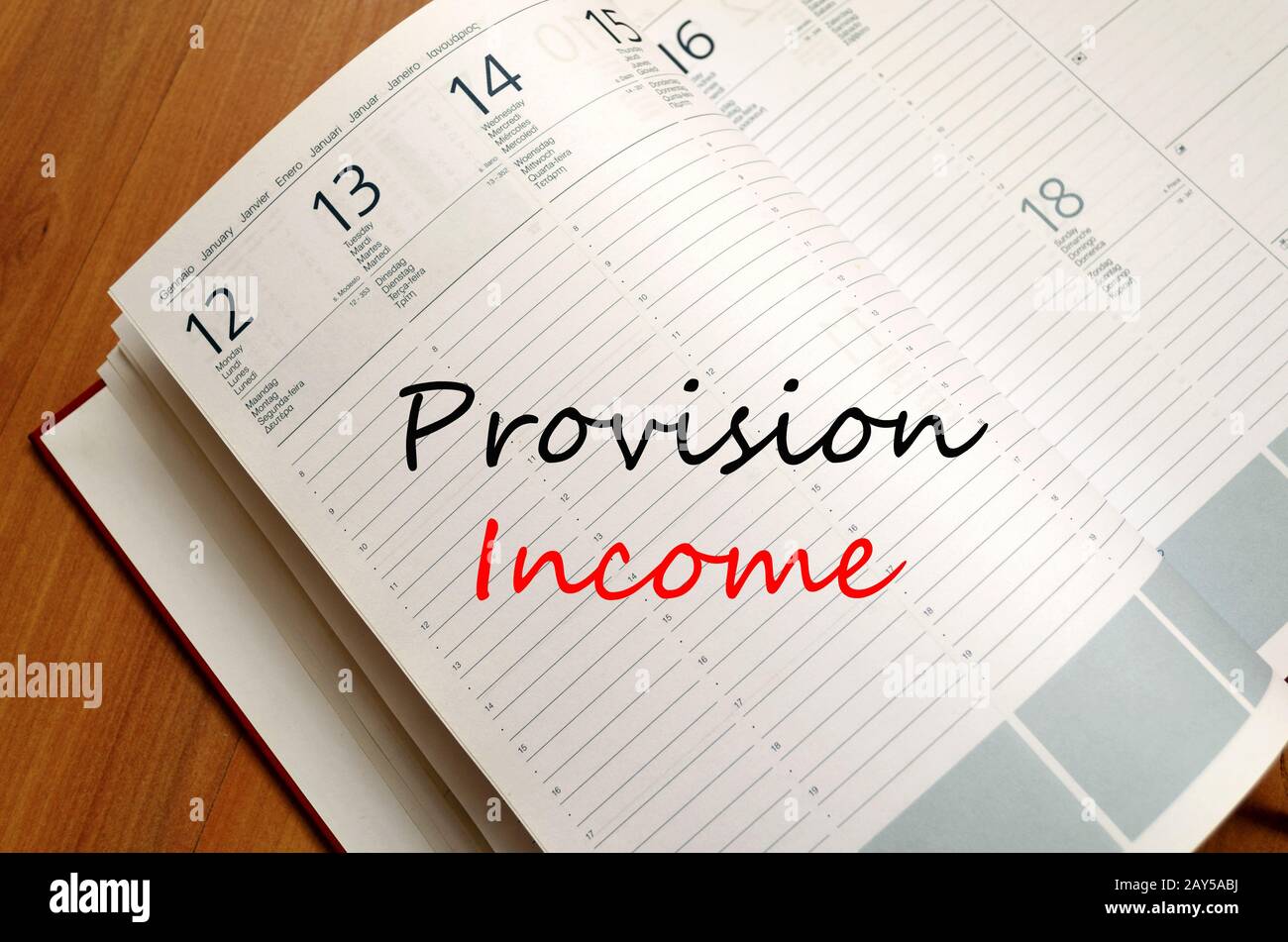 Provision income write on notebook Stock Photo - Alamy