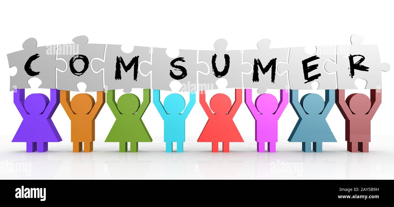 Puppet hold puzzle with consumer word Stock Photo - Alamy