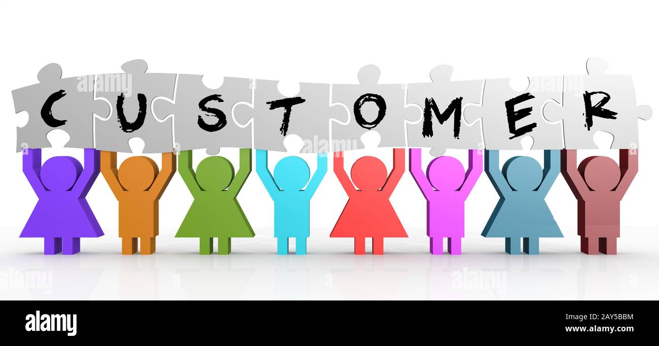 Puppet hold puzzle with customer word Stock Photo - Alamy