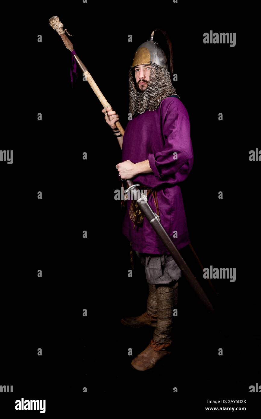 medieval slavic warrior holds a spear Stock Photo - Alamy