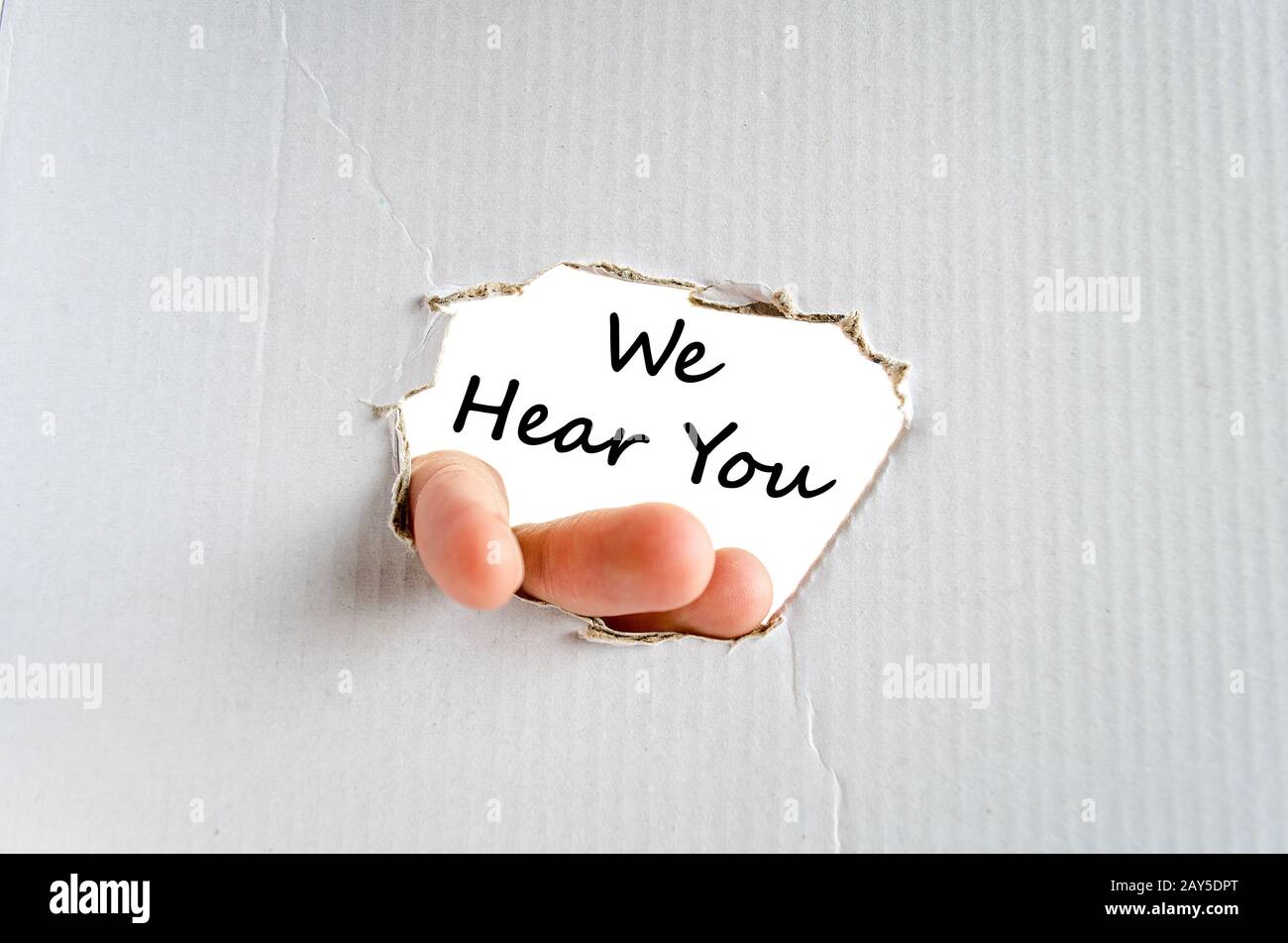 We hear you text concept Stock Photo - Alamy