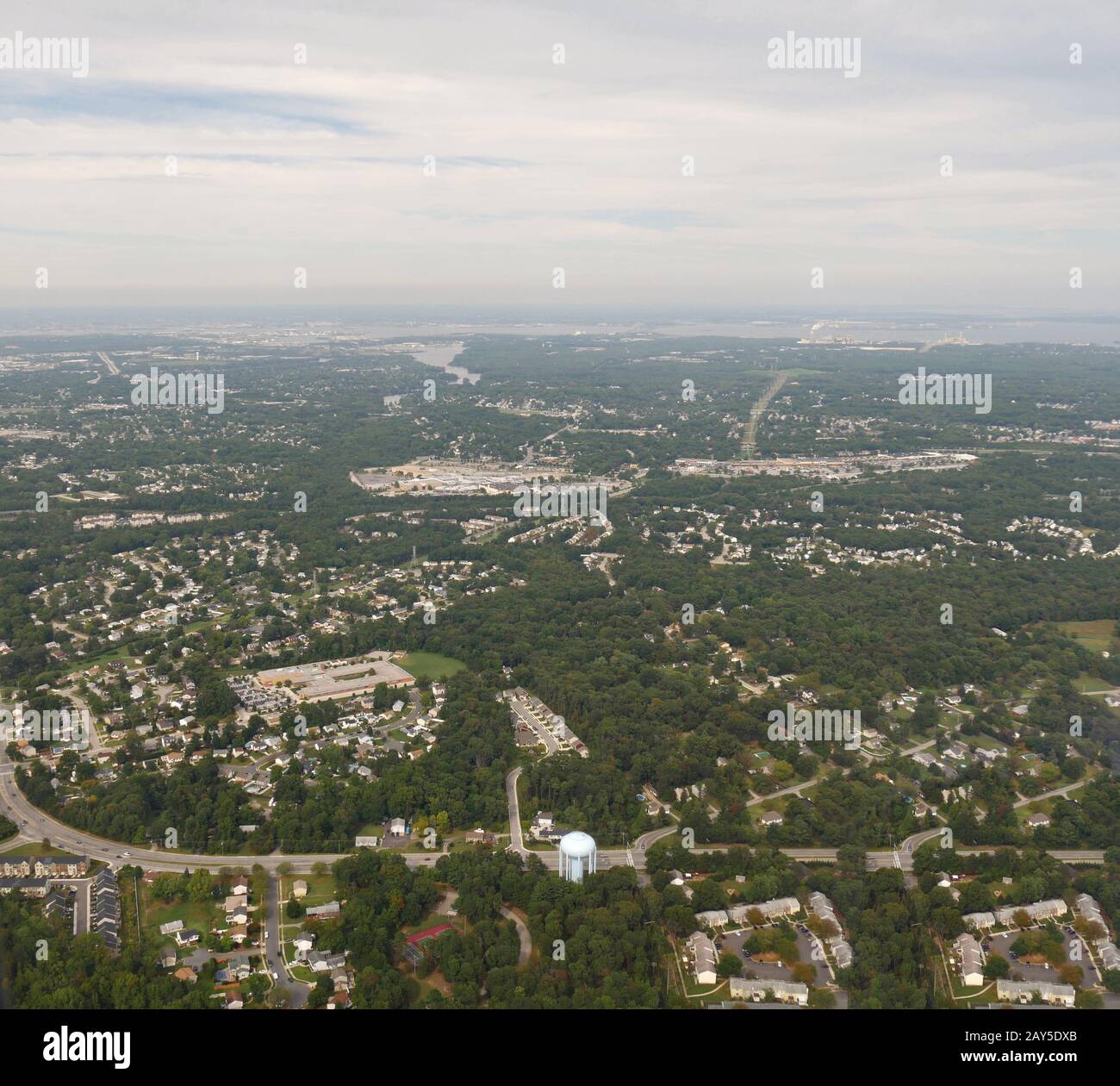 Baltimore, Maryland- September 2017: Wide aerial shot of the landscape ...