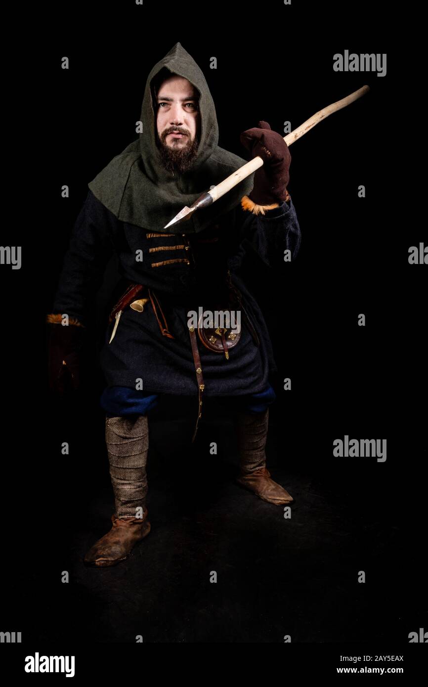 medieval slavic man holds a spear Stock Photo - Alamy