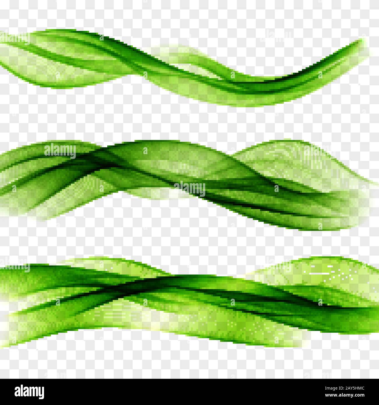 Set abstract color wave transparent green vector curve flow motion ...