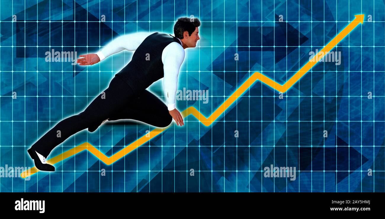 Senior Businessman Running with Chart Graph Background Stock Photo - Alamy