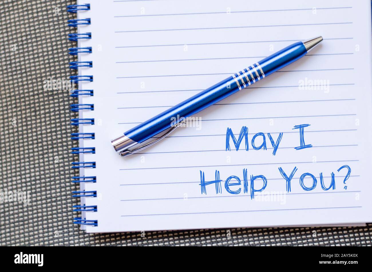 May i help you write on notebook Stock Photo - Alamy