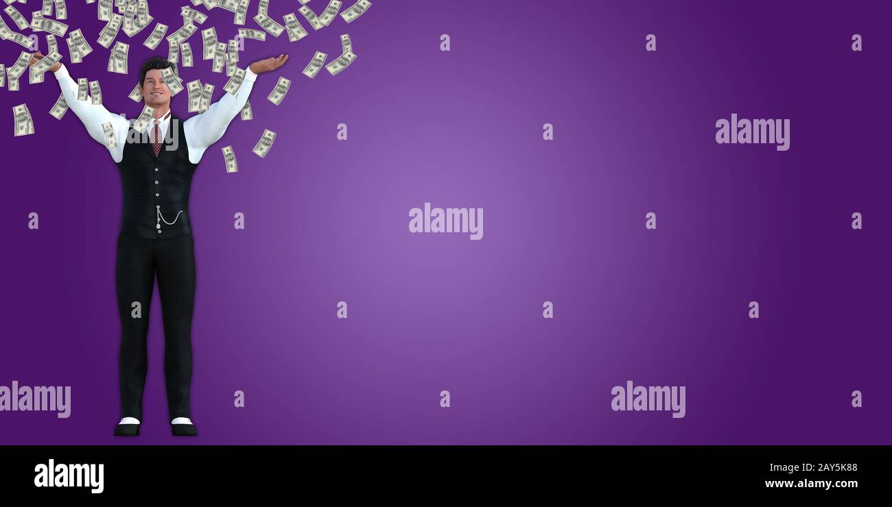 Corporate Business Man Catching Money Falling From the Sky Stock Photo ...