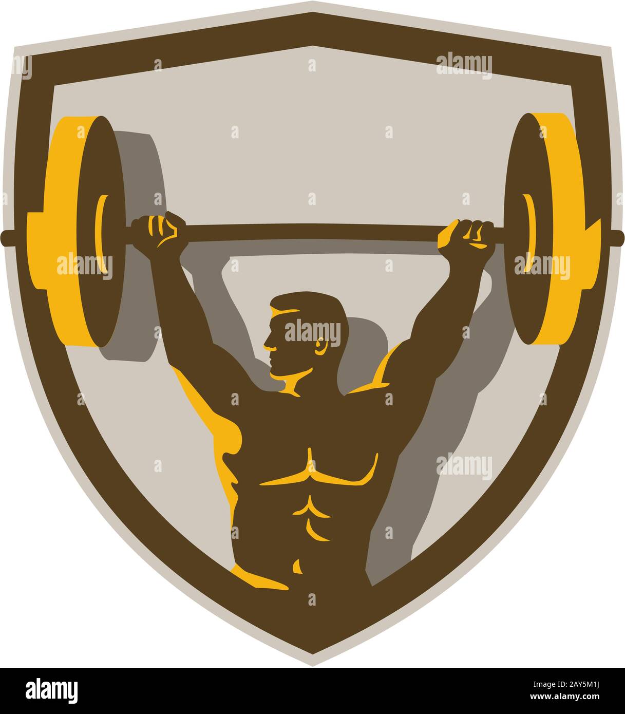 Weightlifter Lifting Barbell Crest Retro Stock Photo - Alamy