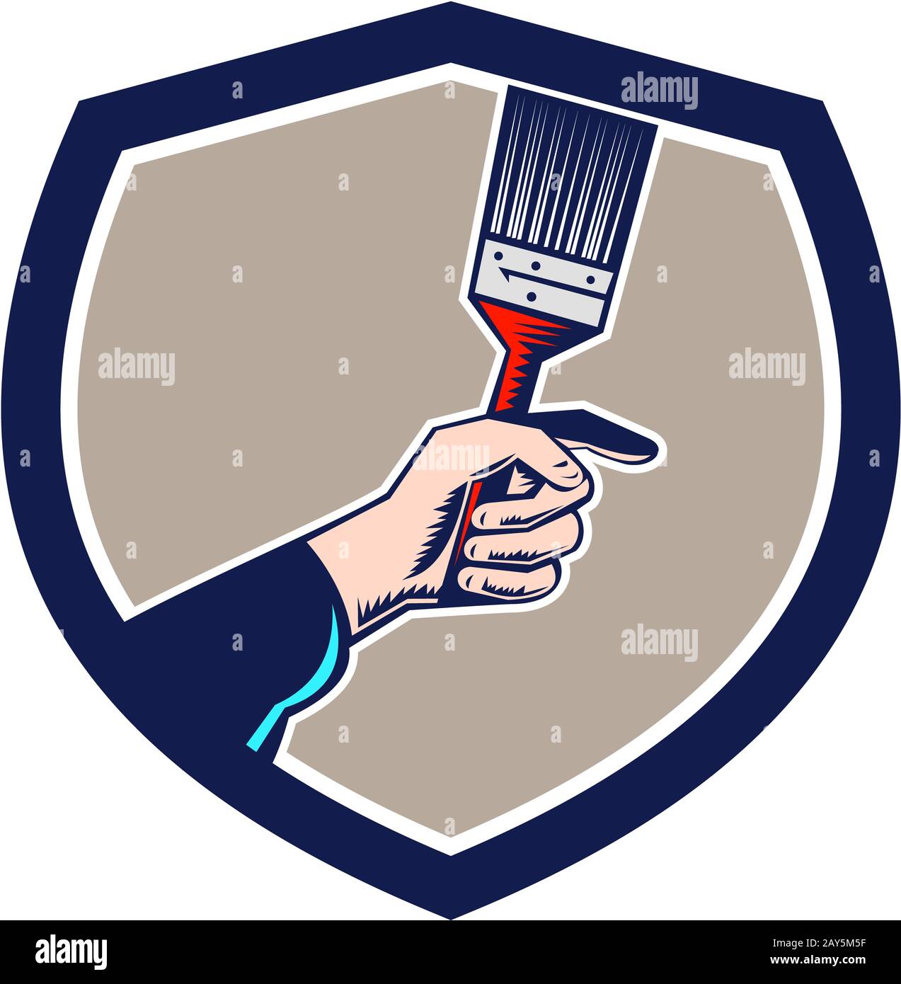 Painter Hand Holding Paintbrush Crest Retro Stock Photo - Alamy